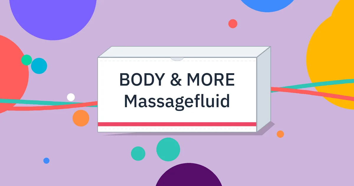 Symbolbild: Packung mit der Aufschrift BODY & MORE Massagefluid (PZN 05553703) – Verfügbarkeit und Bezug in Apotheken in Frankfurt am Main