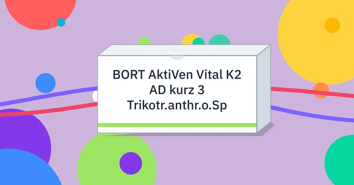 Symbolbild: Packung mit der Aufschrift BORT AktiVen Vital K2 AD kurz 3 Trikotr.anthr.o.Sp (PZN 13728418) – Verfügbarkeit und Bezug in Apotheken in Frankfurt am Main