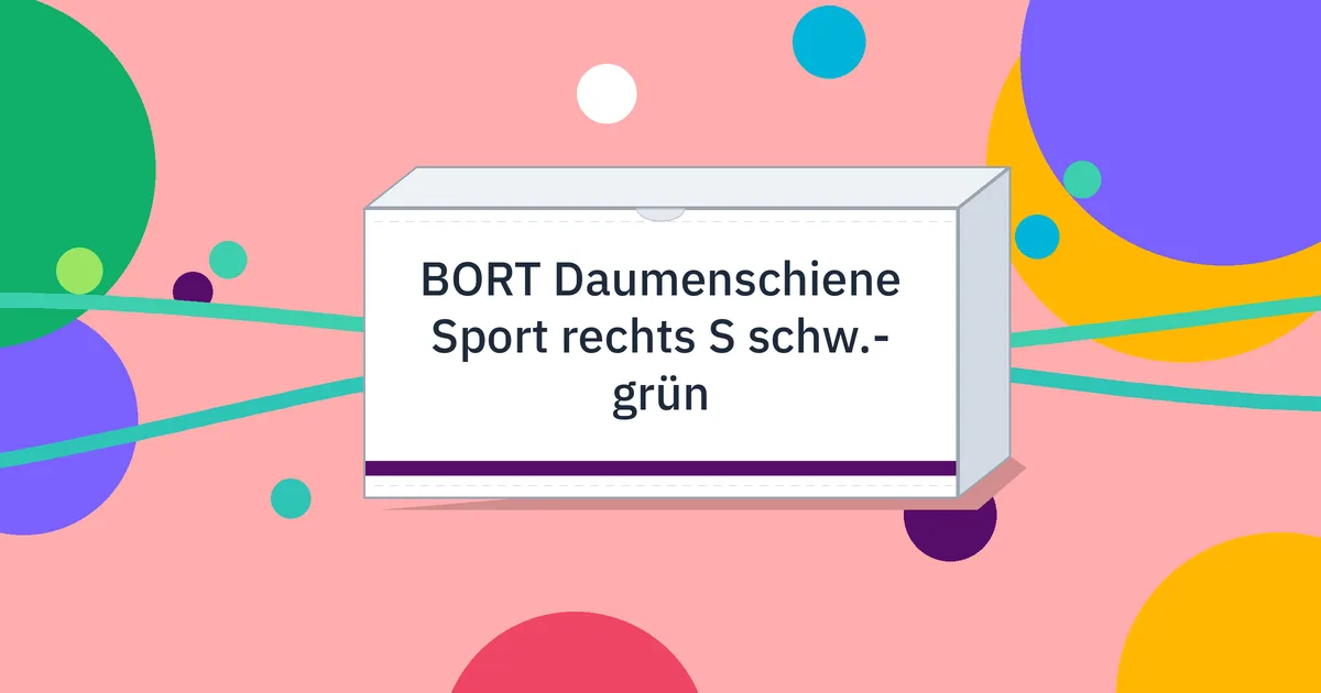 Symbolbild: Packung mit der Aufschrift BORT Daumenschiene Sport rechts S schw.-grün (PZN 16846957) – Verfügbarkeit und Bezug in Apotheken in Frankfurt am Main