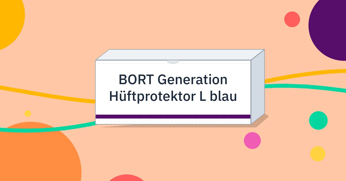 Symbolbild: Packung mit der Aufschrift BORT Generation Hüftprotektor L blau (PZN 11581595) – Verfügbarkeit und Bezug in Apotheken in Frankfurt am Main