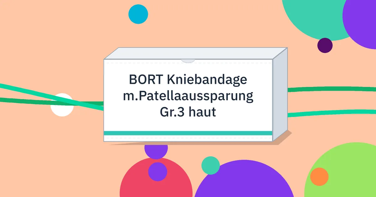 Symbolbild: Packung mit der Aufschrift BORT Kniebandage m.Patellaaussparung Gr.3 haut (PZN 16844705) – Verfügbarkeit und Bezug in Apotheken in Frankfurt am Main