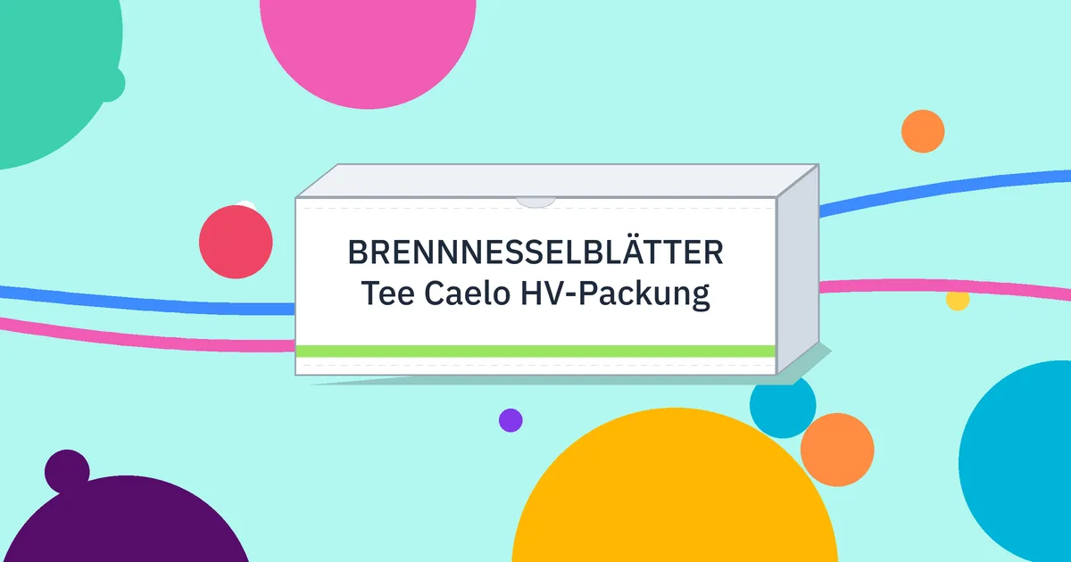 Symbolbild: Packung mit der Aufschrift BRENNNESSELBLÄTTER Tee Caelo HV-Packung (PZN 06415920) – Verfügbarkeit und Bezug in Apotheken in Frankfurt am Main