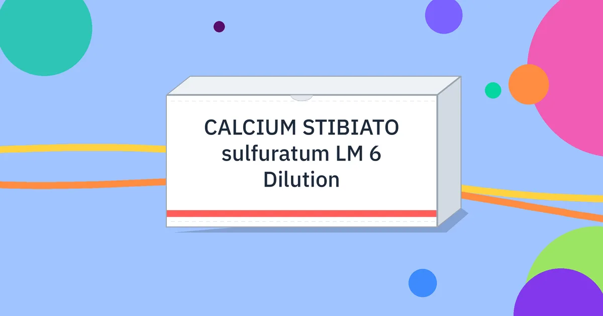 Symbolbild: Packung mit der Aufschrift CALCIUM STIBIATO sulfuratum LM 6 Dilution (PZN 12806470) – Verfügbarkeit und Bezug in Apotheken in Frankfurt am Main