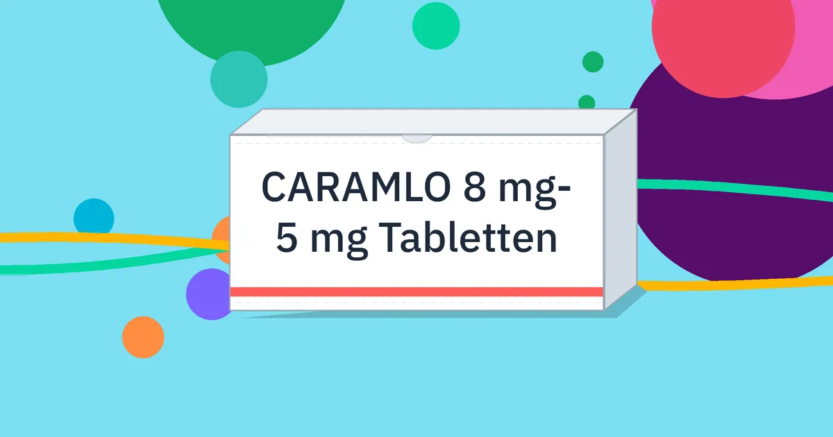 Symbolbild: Packung mit der Aufschrift CARAMLO 8 mg-5 mg Tabletten (PZN 18007793) – Verfügbarkeit und Bezug in Apotheken in Frankfurt am Main