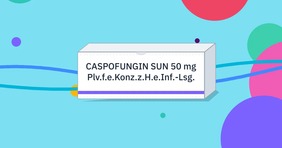 Symbolbild: Packung mit der Aufschrift CASPOFUNGIN SUN 50 mg Plv.f.e.Konz.z.H.e.Inf.-Lsg. (PZN 12657449) – Verfügbarkeit und Bezug in Apotheken in Frankfurt am Main