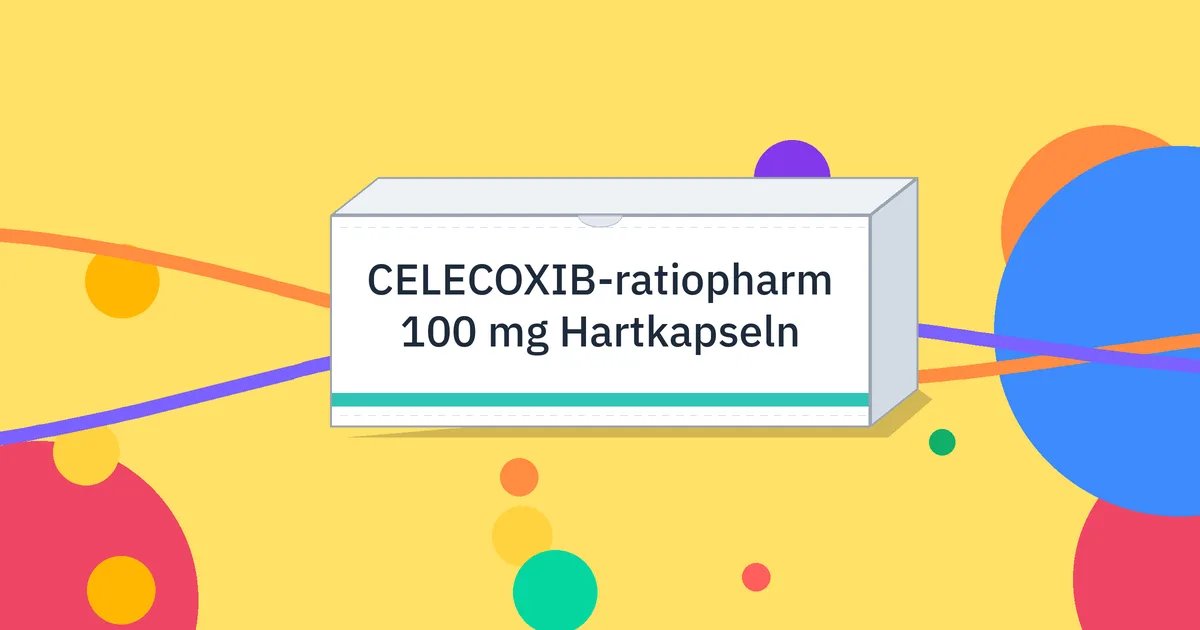 Symbolbild: Packung mit der Aufschrift CELECOXIB-ratiopharm 100 mg Hartkapseln (PZN 19172844) – Verfügbarkeit und Bezug in Apotheken in Frankfurt am Main