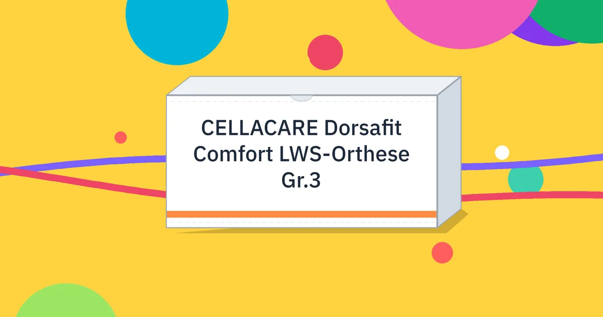 Symbolbild: Packung mit der Aufschrift CELLACARE Dorsafit Comfort LWS-Orthese Gr.3 (PZN 12899313) – Verfügbarkeit und Bezug in Apotheken in Frankfurt am Main