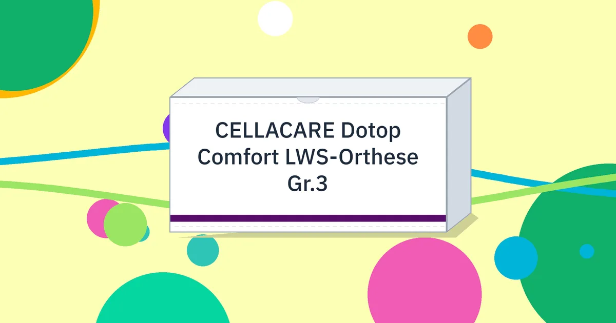 Symbolbild: Packung mit der Aufschrift CELLACARE Dotop Comfort LWS-Orthese Gr.3 (PZN 16738245) – Verfügbarkeit und Bezug in Apotheken in Frankfurt am Main
