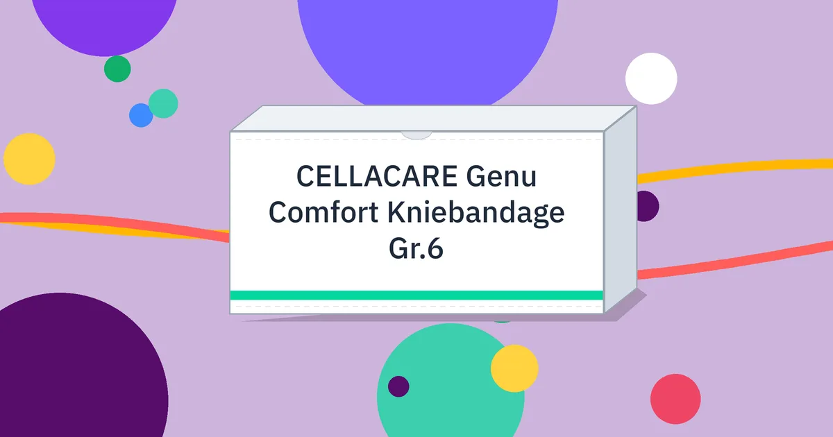 Symbolbild: Packung mit der Aufschrift CELLACARE Genu Comfort Kniebandage Gr.6 (PZN 20549774) – Verfügbarkeit und Bezug in Apotheken in Frankfurt am Main