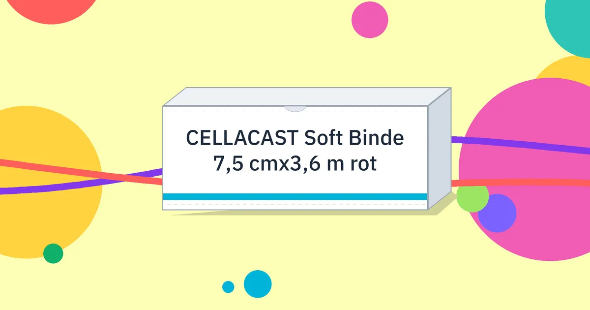 Symbolbild: Packung mit der Aufschrift CELLACAST Soft Binde 7,5 cmx3,6 m rot (PZN 14252283) – Verfügbarkeit und Bezug in Apotheken in Frankfurt am Main