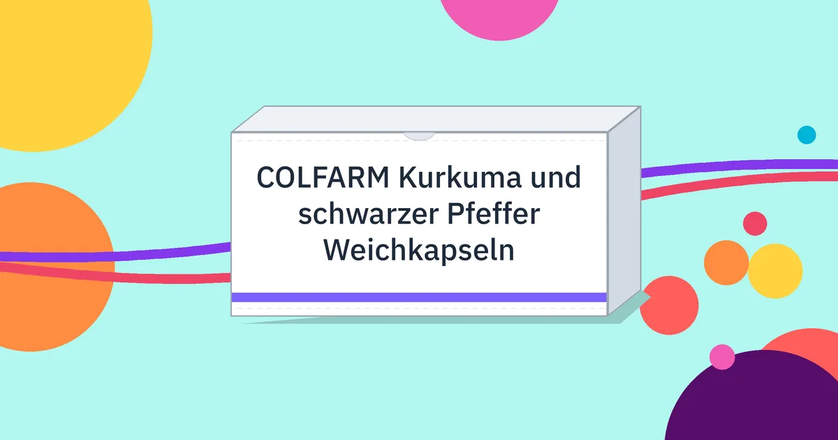 Symbolbild: Packung mit der Aufschrift COLFARM Kurkuma und schwarzer Pfeffer Weichkapseln (PZN 20934822) – Verfügbarkeit und Bezug in Apotheken in Frankfurt am Main