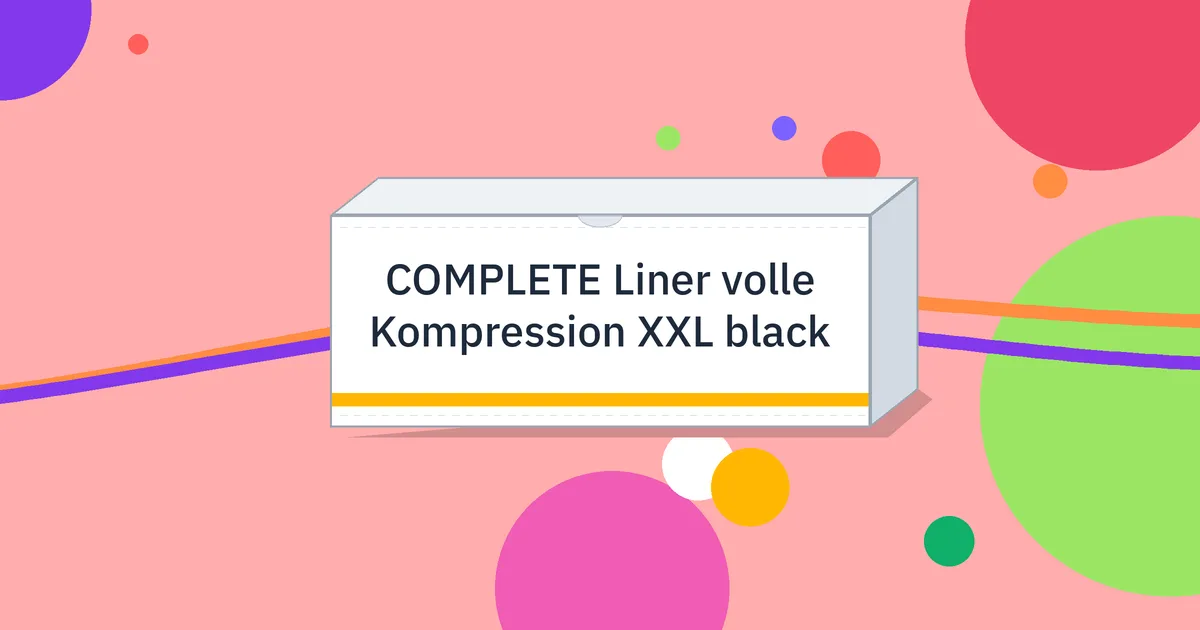 Symbolbild: Packung mit der Aufschrift COMPLETE Liner volle Kompression XXL black (PZN 19534135) – Verfügbarkeit und Bezug in Apotheken in Frankfurt am Main