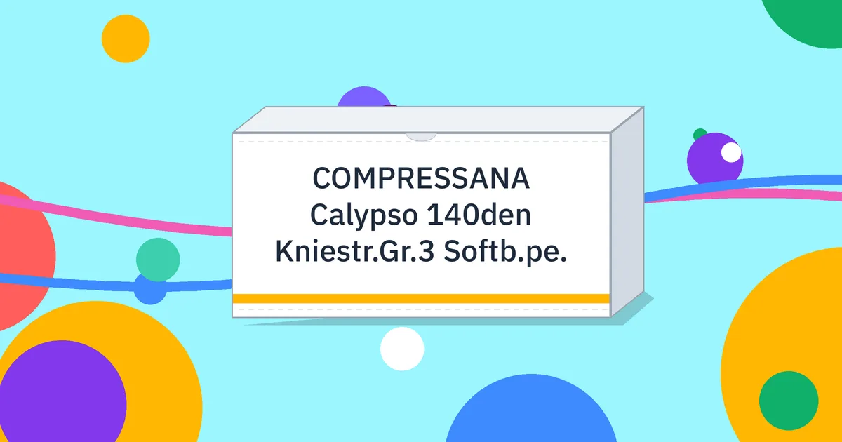 Symbolbild: Packung mit der Aufschrift COMPRESSANA Calypso 140den Kniestr.Gr.3 Softb.pe. (PZN 11217903) – Verfügbarkeit und Bezug in Apotheken in Frankfurt am Main