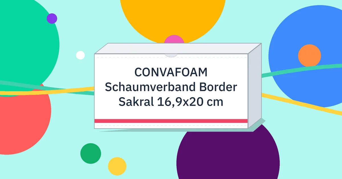 Symbolbild: Packung mit der Aufschrift CONVAFOAM Schaumverband Border Sakral 16,9x20 cm (PZN 20101507) – Verfügbarkeit und Bezug in Apotheken in Frankfurt am Main
