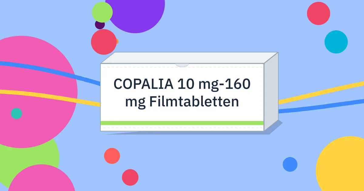 Symbolbild: Packung mit der Aufschrift COPALIA 10 mg-160 mg Filmtabletten (PZN 14398963) – Verfügbarkeit und Bezug in Apotheken in Frankfurt am Main