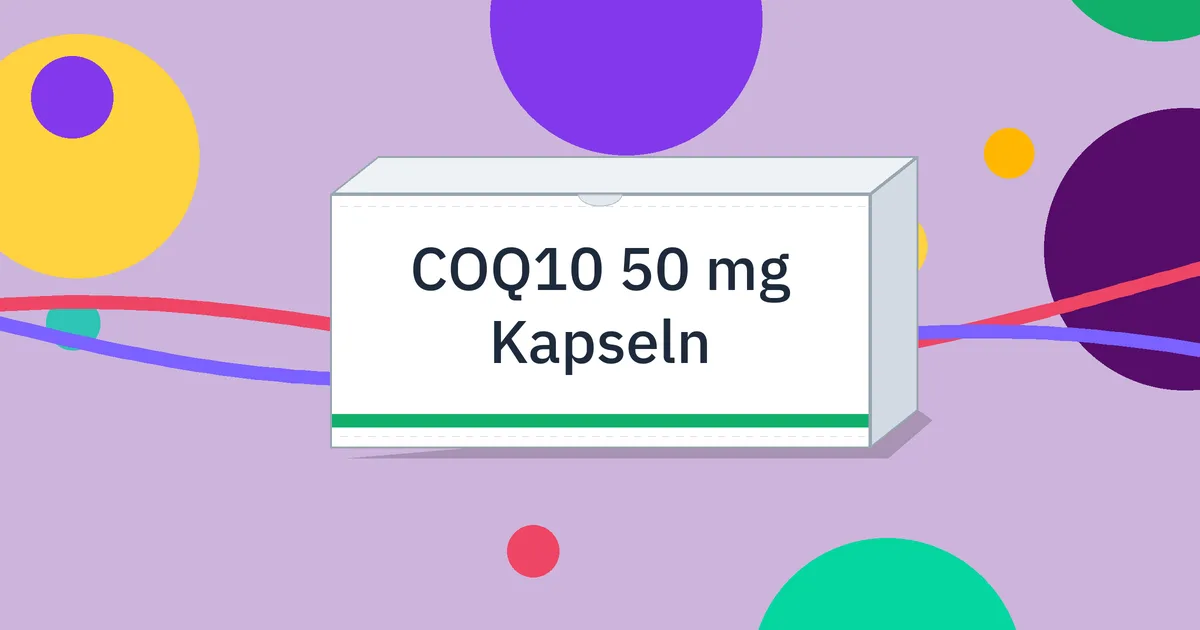 Symbolbild: Packung mit der Aufschrift COQ10 50 mg Kapseln (PZN 16781703) – Verfügbarkeit und Bezug in Apotheken in Frankfurt am Main