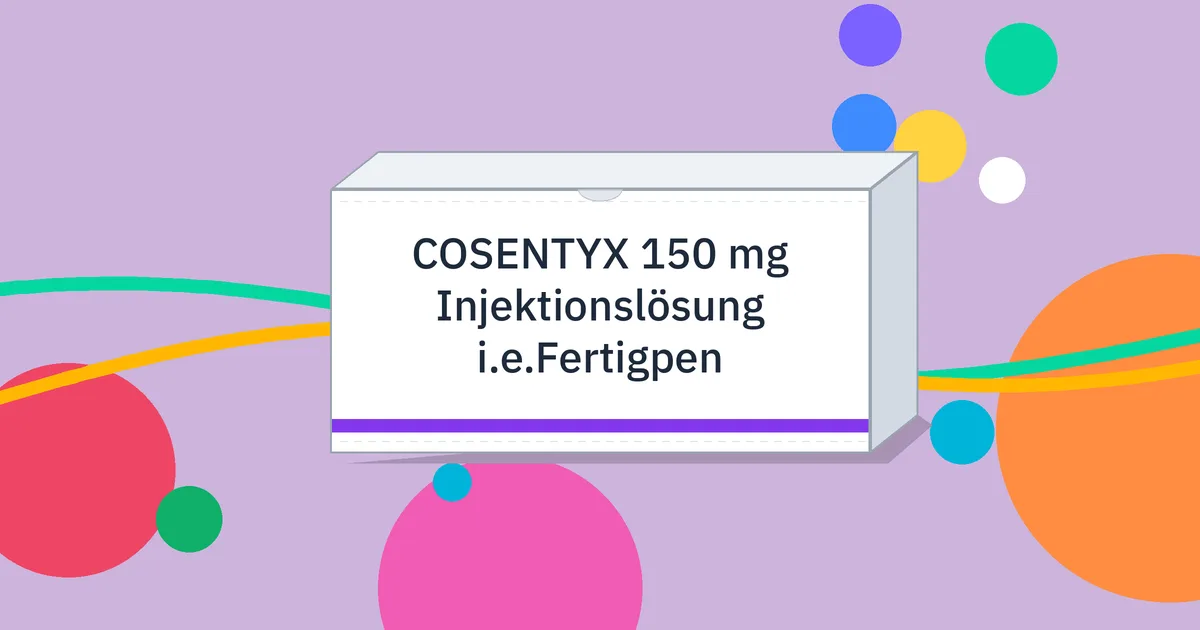 Symbolbild: Packung mit der Aufschrift COSENTYX 150 mg Injektionslösung i.e.Fertigpen (PZN 13971834) – Verfügbarkeit und Bezug in Apotheken in Frankfurt am Main