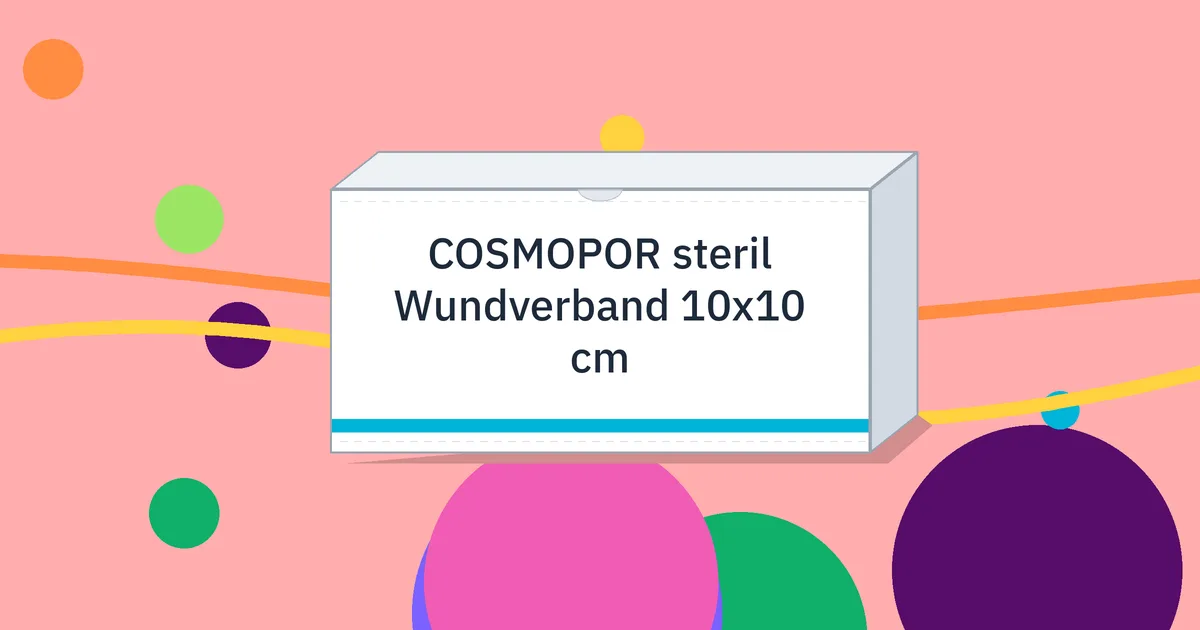 Symbolbild: Packung mit der Aufschrift COSMOPOR steril Wundverband 10x10 cm (PZN 18715366) – Verfügbarkeit und Bezug in Apotheken in Frankfurt am Main
