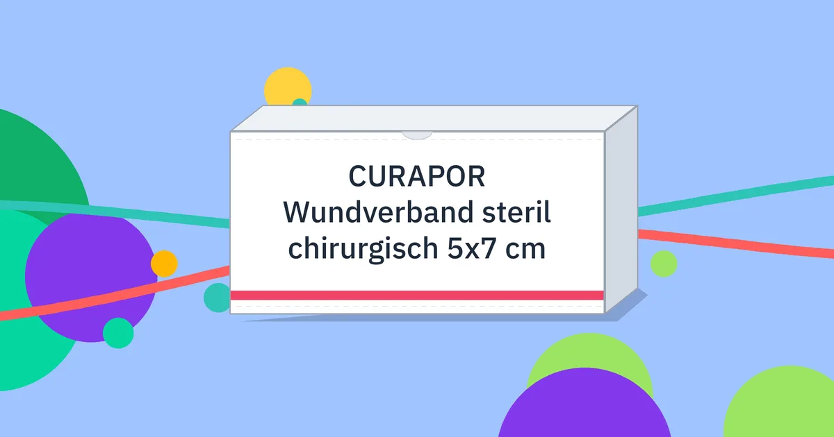 Symbolbild: Packung mit der Aufschrift CURAPOR Wundverband steril chirurgisch 5x7 cm (PZN 18853418) – Verfügbarkeit und Bezug in Apotheken in Frankfurt am Main