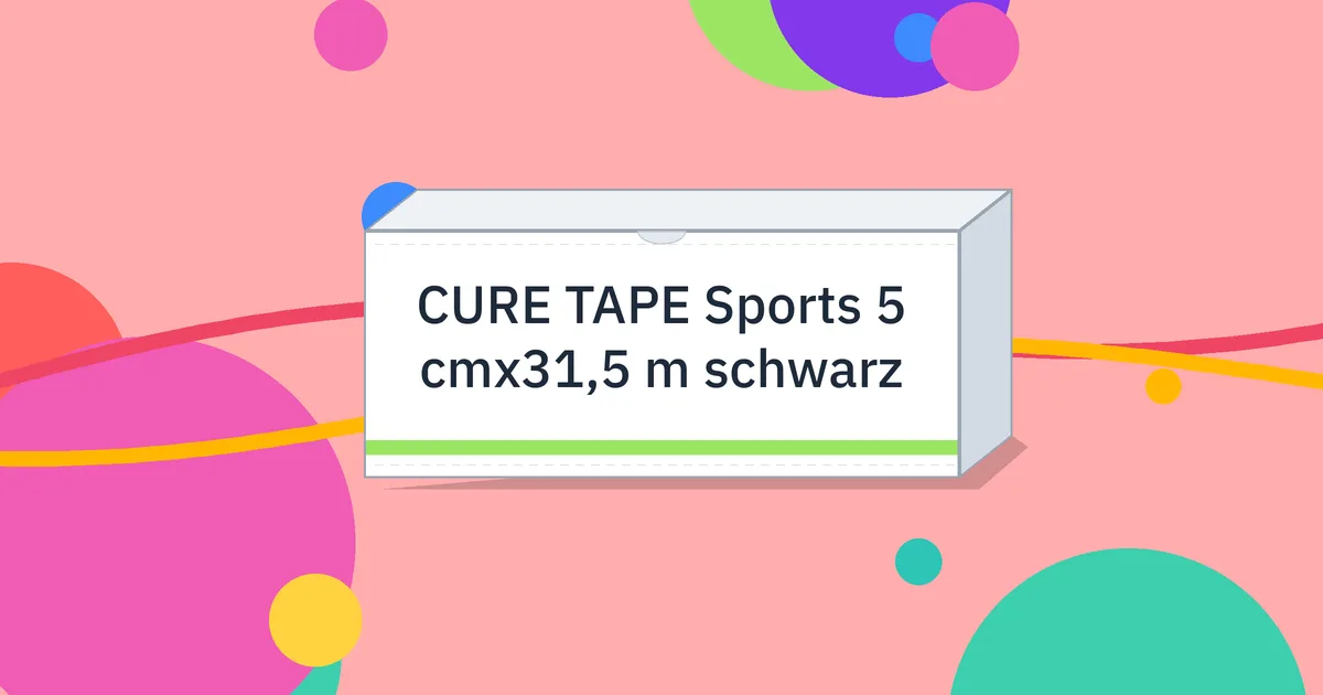 Symbolbild: Packung mit der Aufschrift CURE TAPE Sports 5 cmx31,5 m schwarz (PZN 19711962) – Verfügbarkeit und Bezug in Apotheken in Frankfurt am Main