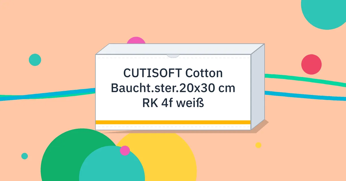 Symbolbild: Packung mit der Aufschrift CUTISOFT Cotton Baucht.ster.20x30 cm RK 4f weiß (PZN 03902329) – Verfügbarkeit und Bezug in Apotheken in Frankfurt am Main