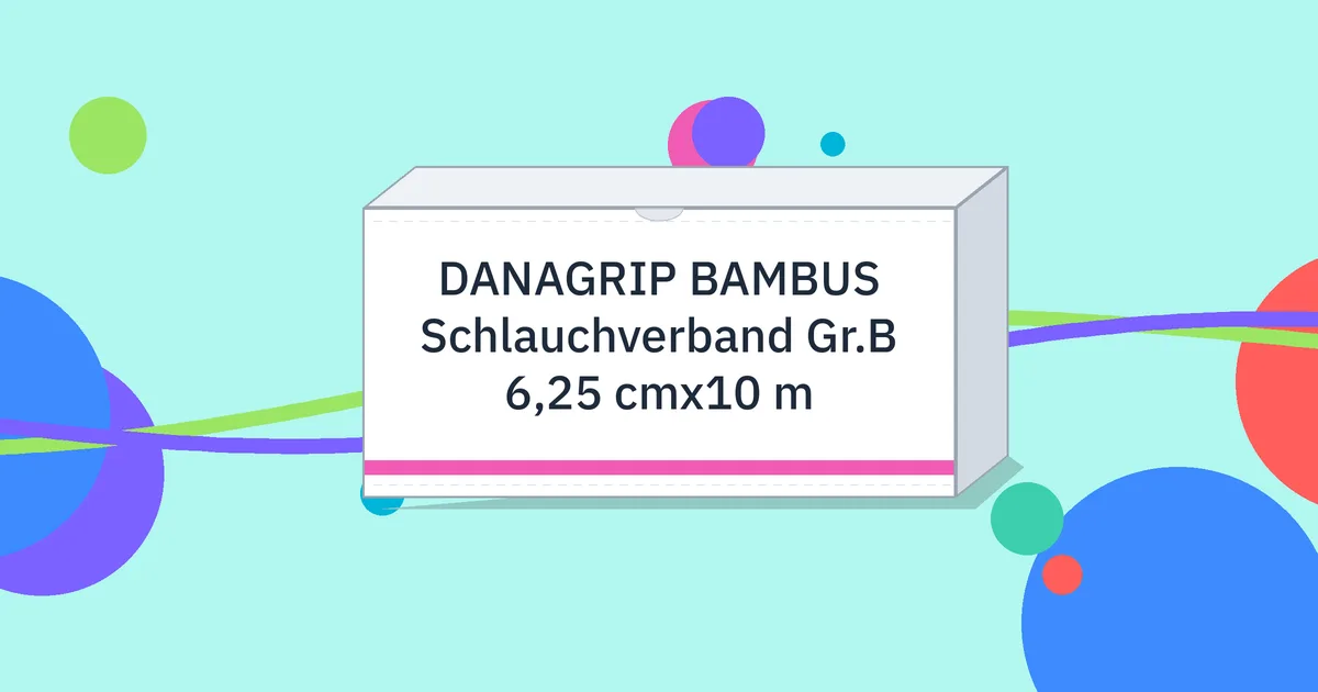 Symbolbild: Packung mit der Aufschrift DANAGRIP BAMBUS Schlauchverband Gr.B 6,25 cmx10 m (PZN 18368462) – Verfügbarkeit und Bezug in Apotheken in Frankfurt am Main