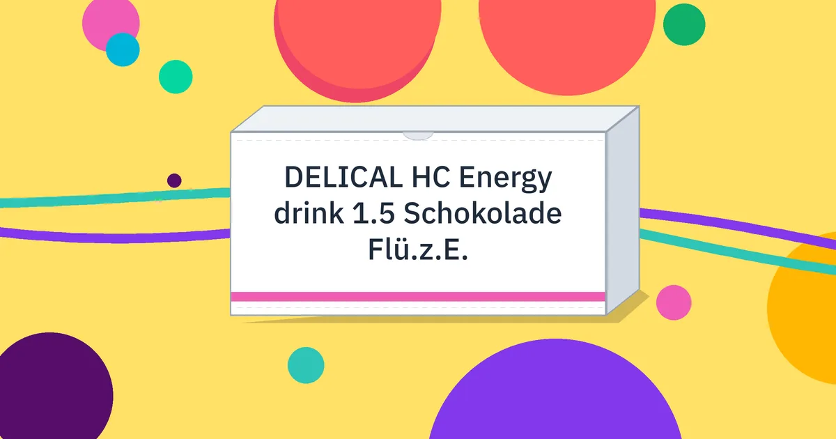 Symbolbild: Packung mit der Aufschrift DELICAL HC Energy drink 1.5 Schokolade Flü.z.E. (PZN 16611349) – Verfügbarkeit und Bezug in Apotheken in Frankfurt am Main