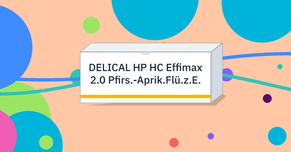 Symbolbild: Packung mit der Aufschrift DELICAL HP HC Effimax 2.0 Pfirs.-Aprik.Flü.z.E. (PZN 15744829) – Verfügbarkeit und Bezug in Apotheken in Frankfurt am Main