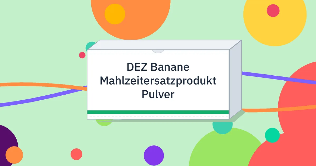 Symbolbild: Packung mit der Aufschrift DEZ Banane Mahlzeitersatzprodukt Pulver (PZN 09947617) – Verfügbarkeit und Bezug in Apotheken in Frankfurt am Main