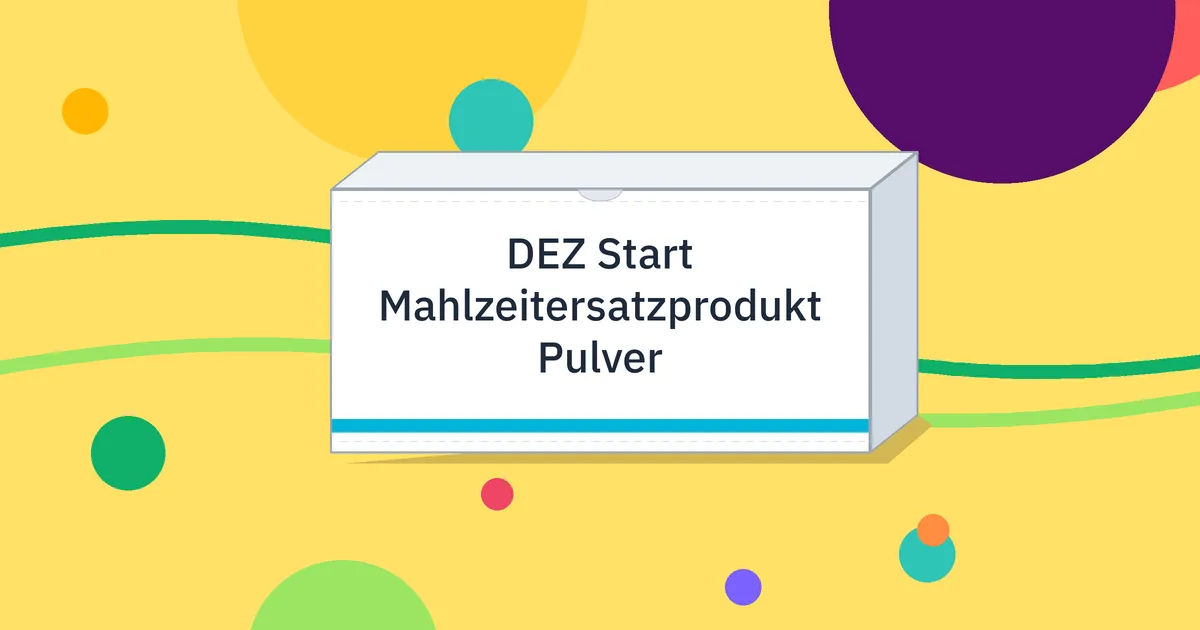 Symbolbild: Packung mit der Aufschrift DEZ Start Mahlzeitersatzprodukt Pulver (PZN 09947528) – Verfügbarkeit und Bezug in Apotheken in Frankfurt am Main