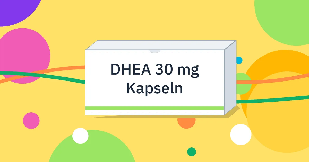 Symbolbild: Packung mit der Aufschrift DHEA 30 mg Kapseln (PZN 18718028) – Verfügbarkeit und Bezug in Apotheken in Frankfurt am Main