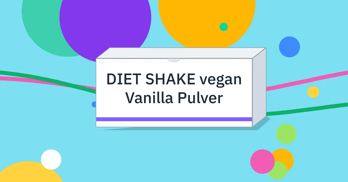 Symbolbild: Packung mit der Aufschrift DIET SHAKE vegan Vanilla Pulver (PZN 13836148) – Verfügbarkeit und Bezug in Apotheken in Frankfurt am Main