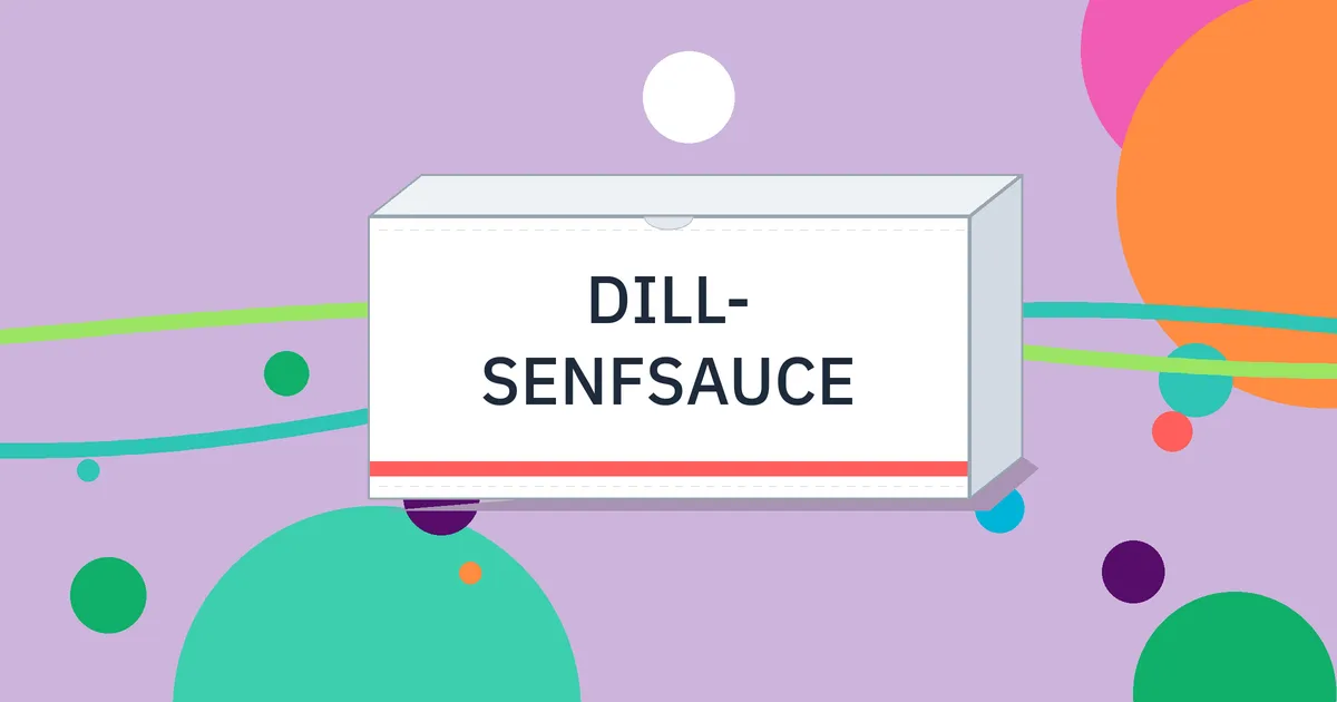 Symbolbild: Packung mit der Aufschrift DILL-SENFSAUCE (PZN 19748735) – Verfügbarkeit und Bezug in Apotheken in Frankfurt am Main