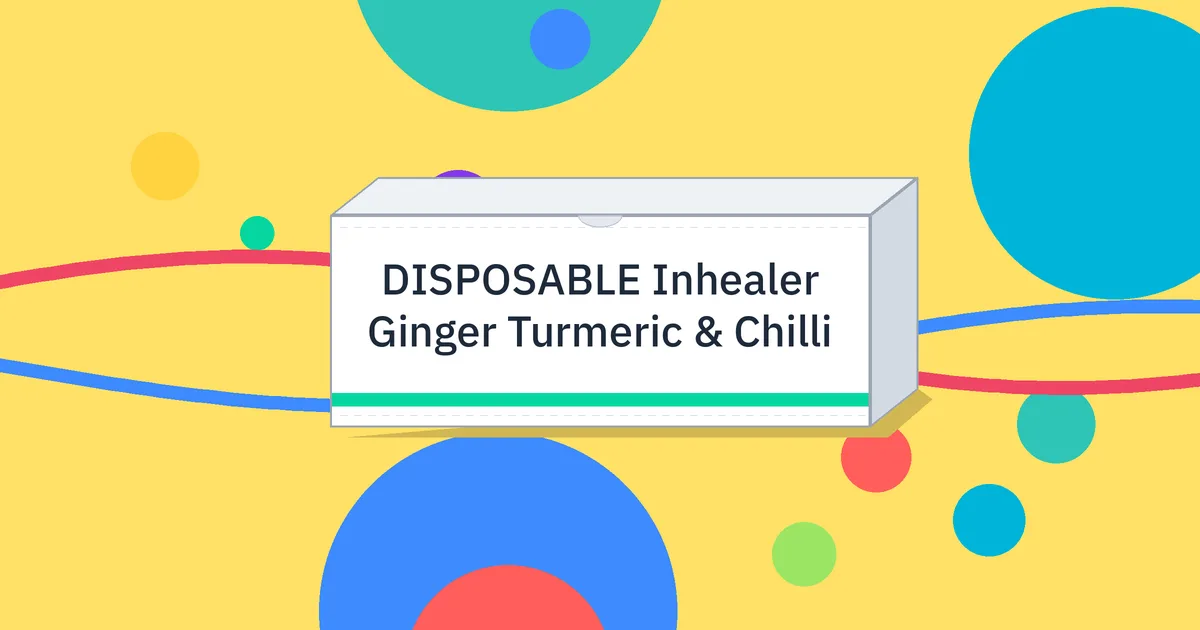 Symbolbild: Packung mit der Aufschrift DISPOSABLE Inhealer Ginger Turmeric & Chilli (PZN 18907700) – Verfügbarkeit und Bezug in Apotheken in Frankfurt am Main