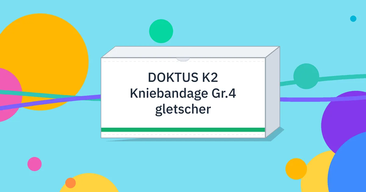 Symbolbild: Packung mit der Aufschrift DOKTUS K2 Kniebandage Gr.4 gletscher (PZN 03310422) – Verfügbarkeit und Bezug in Apotheken in Frankfurt am Main
