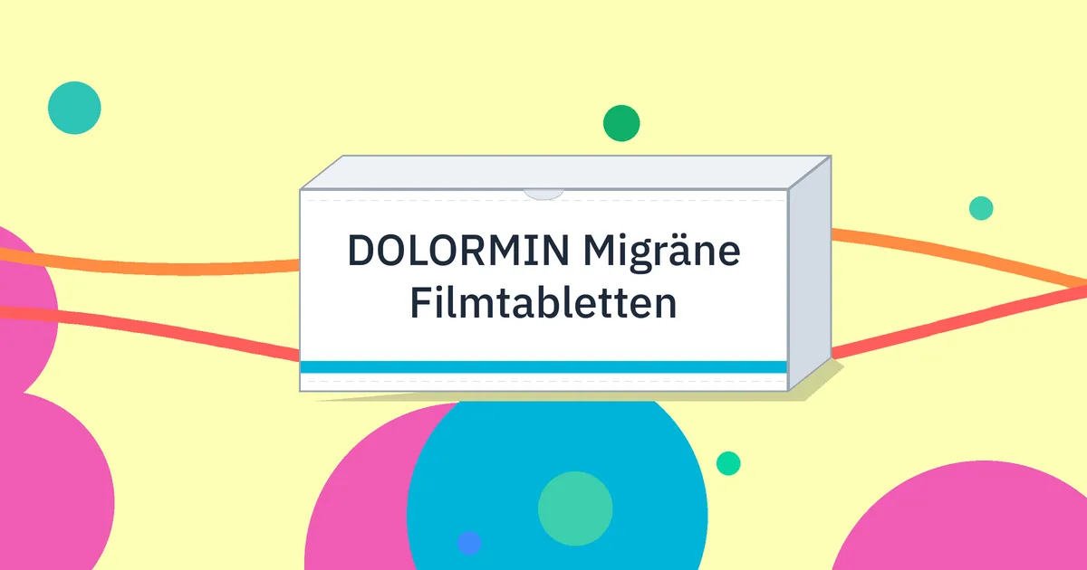 Symbolbild: Packung mit der Aufschrift DOLORMIN Migräne Filmtabletten (PZN 01300810) – Verfügbarkeit und Bezug in Apotheken in Frankfurt am Main