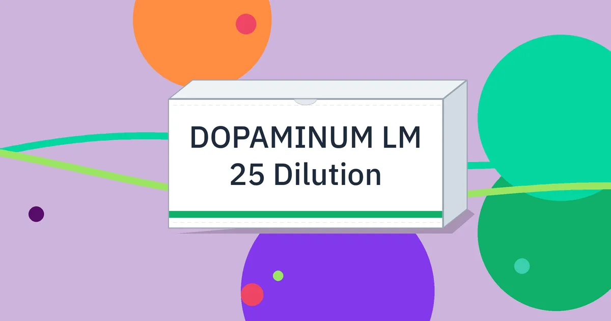 Symbolbild: Packung mit der Aufschrift DOPAMINUM LM 25 Dilution (PZN 12842833) – Verfügbarkeit und Bezug in Apotheken in Frankfurt am Main