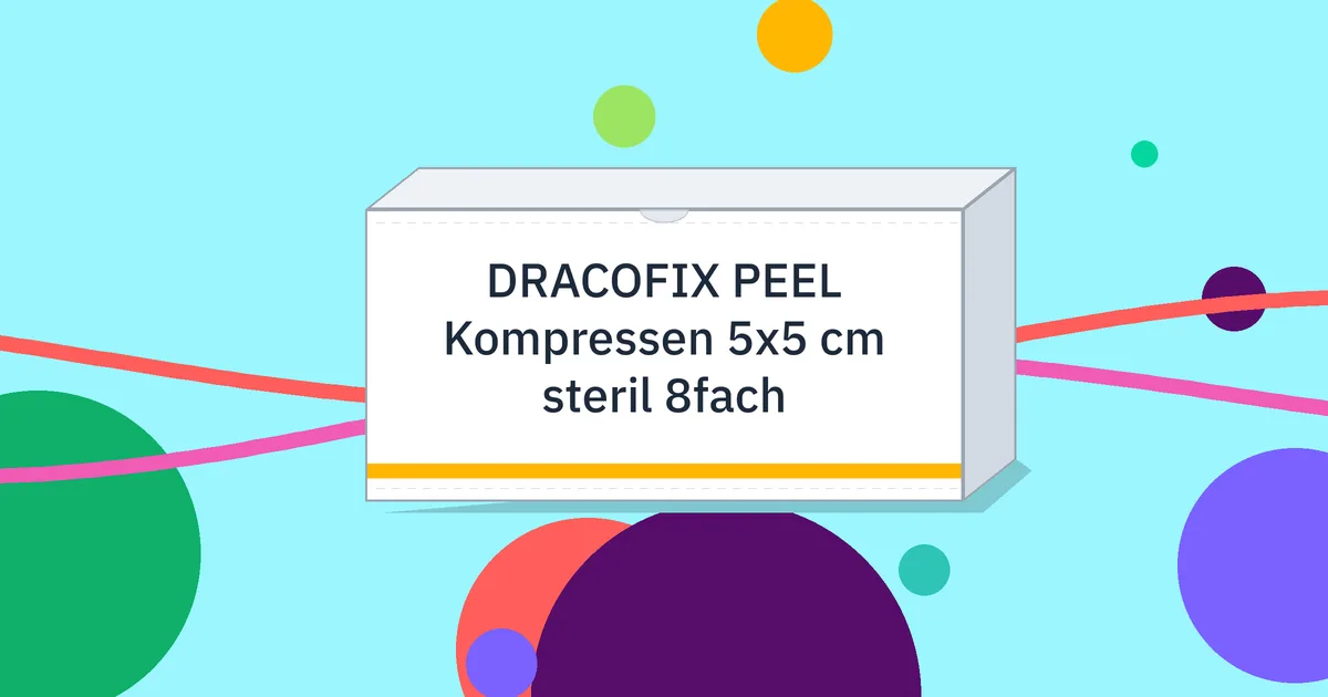 Symbolbild: Packung mit der Aufschrift DRACOFIX PEEL Kompressen 5x5 cm steril 8fach (PZN 02358674) – Verfügbarkeit und Bezug in Apotheken in Frankfurt am Main