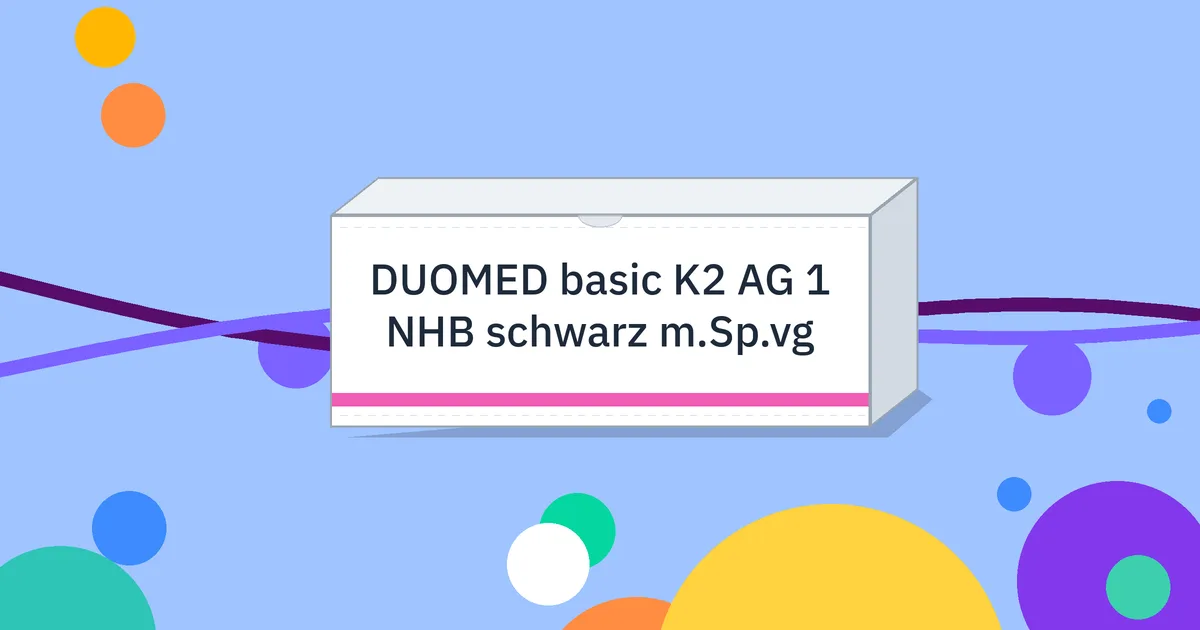 Symbolbild: Packung mit der Aufschrift DUOMED basic K2 AG 1 NHB schwarz m.Sp.vg (PZN 20908894) – Verfügbarkeit und Bezug in Apotheken in Frankfurt am Main