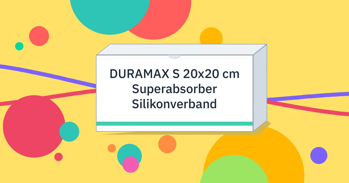 Symbolbild: Packung mit der Aufschrift DURAMAX S 20x20 cm Superabsorber Silikonverband (PZN 19759124) – Verfügbarkeit und Bezug in Apotheken in Frankfurt am Main