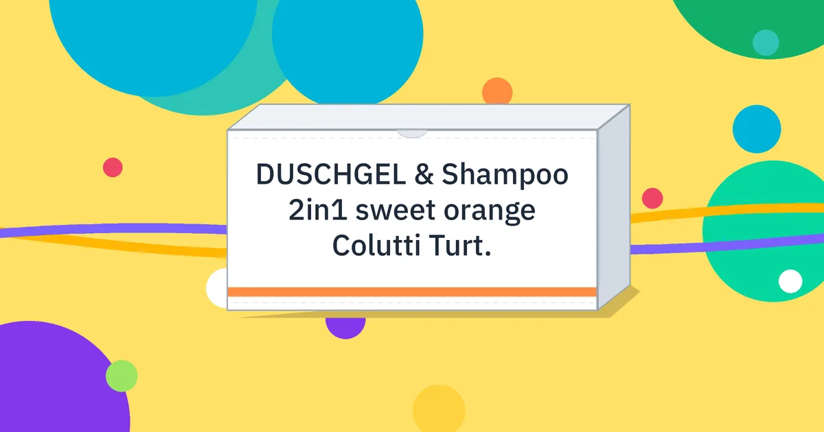 Symbolbild: Packung mit der Aufschrift DUSCHGEL & Shampoo 2in1 sweet orange Colutti Turt. (PZN 11349355) – Verfügbarkeit und Bezug in Apotheken in Frankfurt am Main