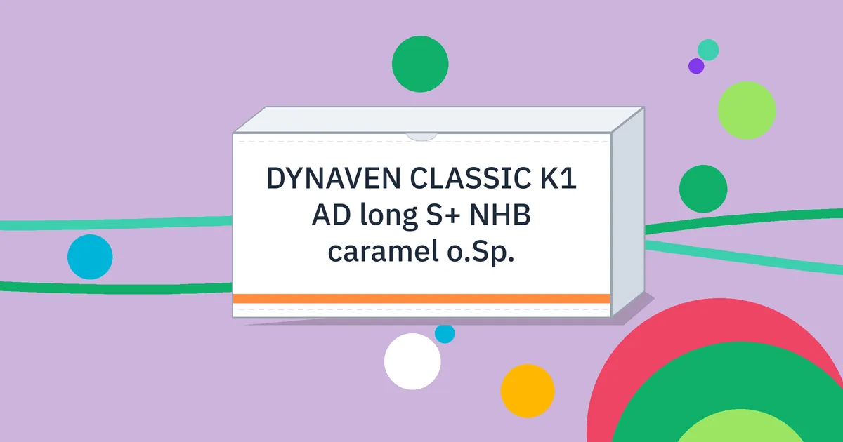 Symbolbild: Packung mit der Aufschrift DYNAVEN CLASSIC K1 AD long S+ NHB caramel o.Sp. (PZN 18414647) – Verfügbarkeit und Bezug in Apotheken in Frankfurt am Main