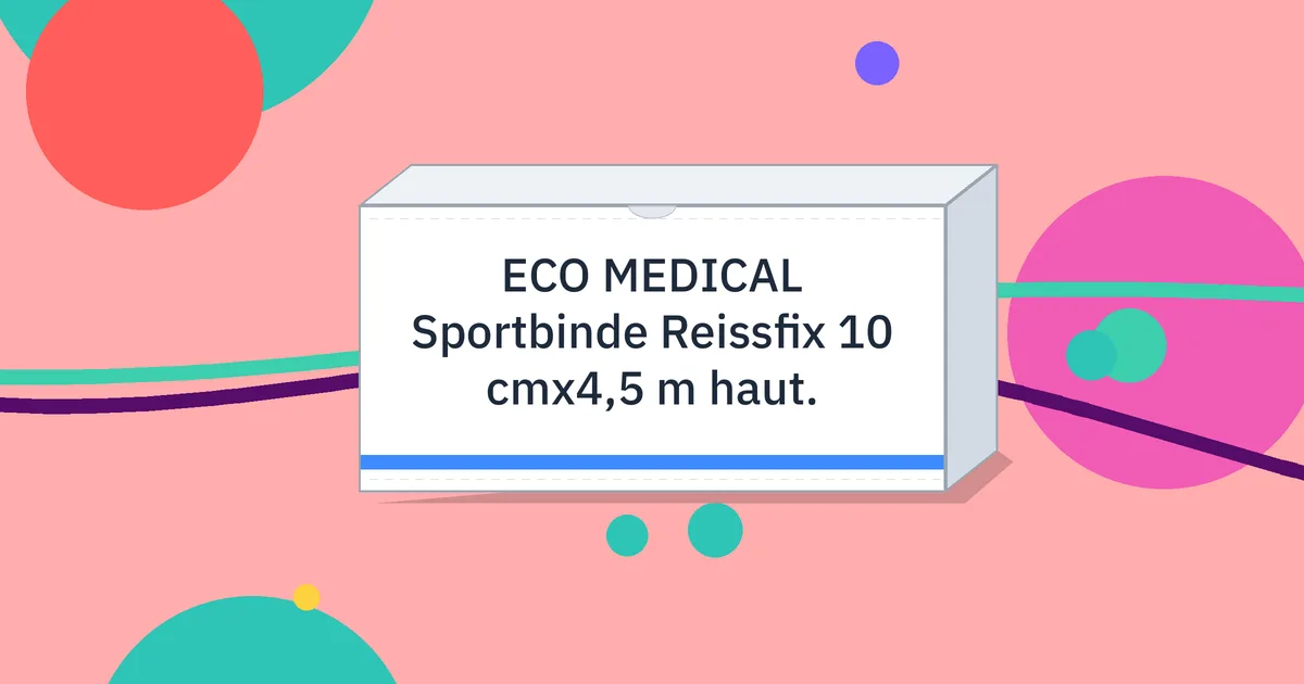 Symbolbild: Packung mit der Aufschrift ECO MEDICAL Sportbinde Reissfix 10 cmx4,5 m haut. (PZN 00881207) – Verfügbarkeit und Bezug in Apotheken in Frankfurt am Main