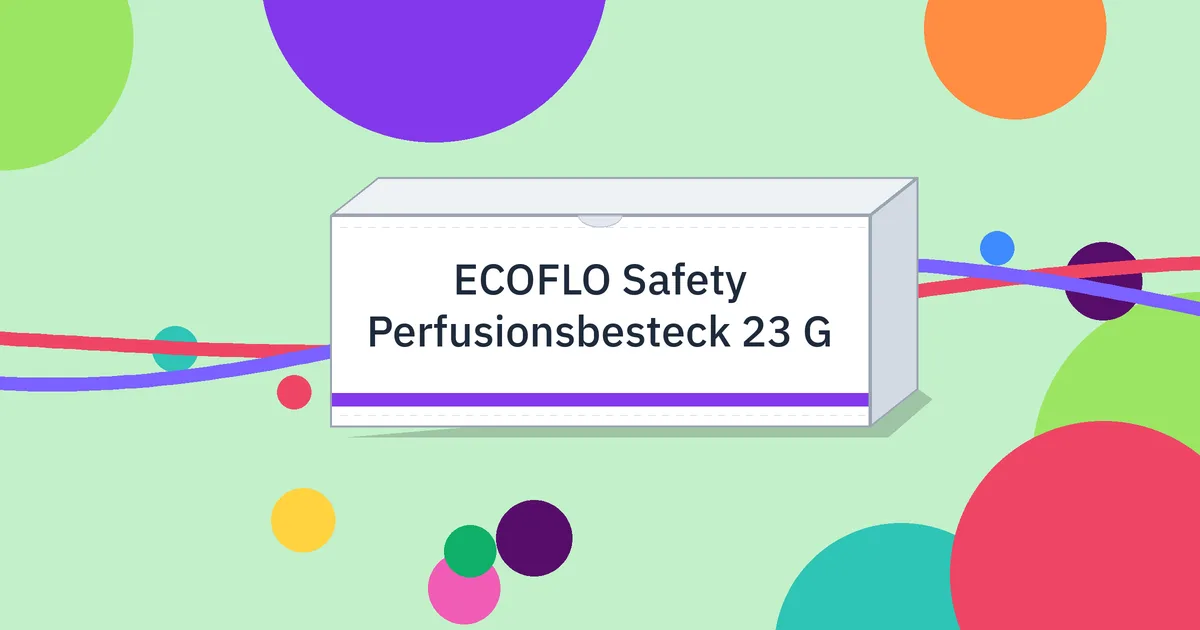 Symbolbild: Packung mit der Aufschrift ECOFLO Safety Perfusionsbesteck 23 G (PZN 19888502) – Verfügbarkeit und Bezug in Apotheken in Frankfurt am Main