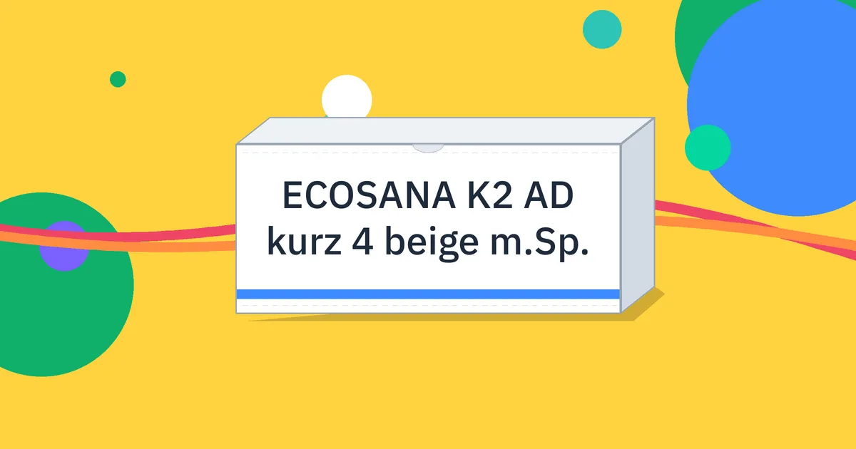 Symbolbild: Packung mit der Aufschrift ECOSANA K2 AD kurz 4 beige m.Sp. (PZN 01344842) – Verfügbarkeit und Bezug in Apotheken in Frankfurt am Main