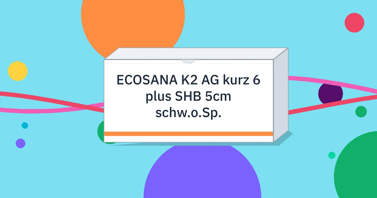 Symbolbild: Packung mit der Aufschrift ECOSANA K2 AG kurz 6 plus SHB 5cm schw.o.Sp. (PZN 01494665) – Verfügbarkeit und Bezug in Apotheken in Frankfurt am Main
