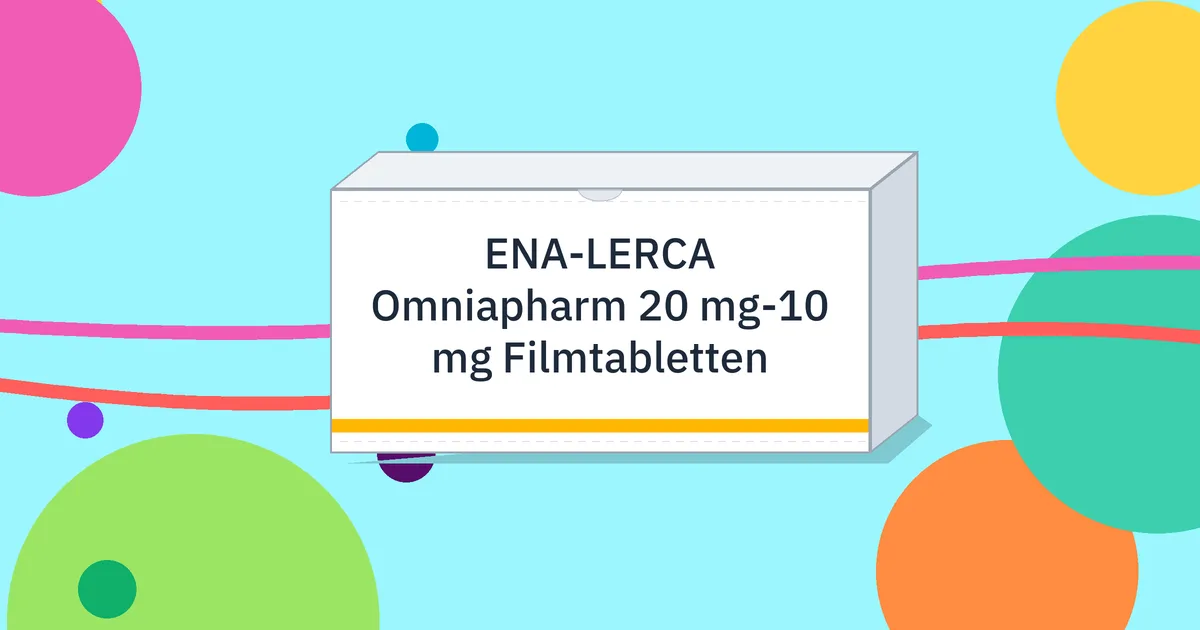 Symbolbild: Packung mit der Aufschrift ENA-LERCA Omniapharm 20 mg-10 mg Filmtabletten (PZN 12421066) – Verfügbarkeit und Bezug in Apotheken in Frankfurt am Main