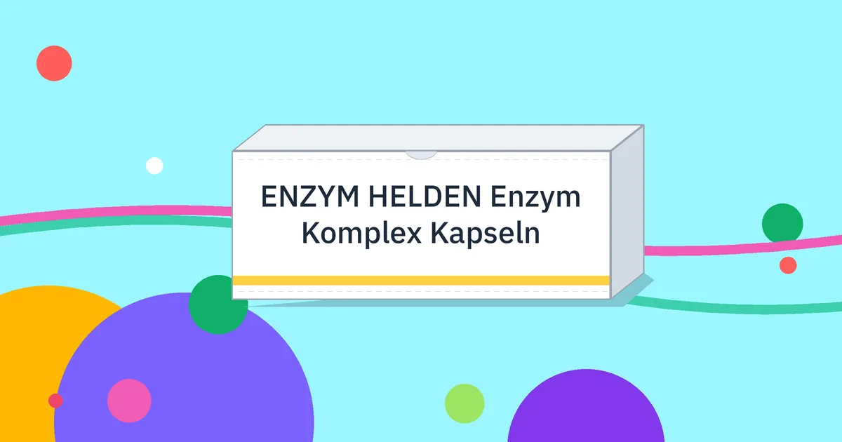 Symbolbild: Packung mit der Aufschrift ENZYM HELDEN Enzym Komplex Kapseln (PZN 19946062) – Verfügbarkeit und Bezug in Apotheken in Frankfurt am Main