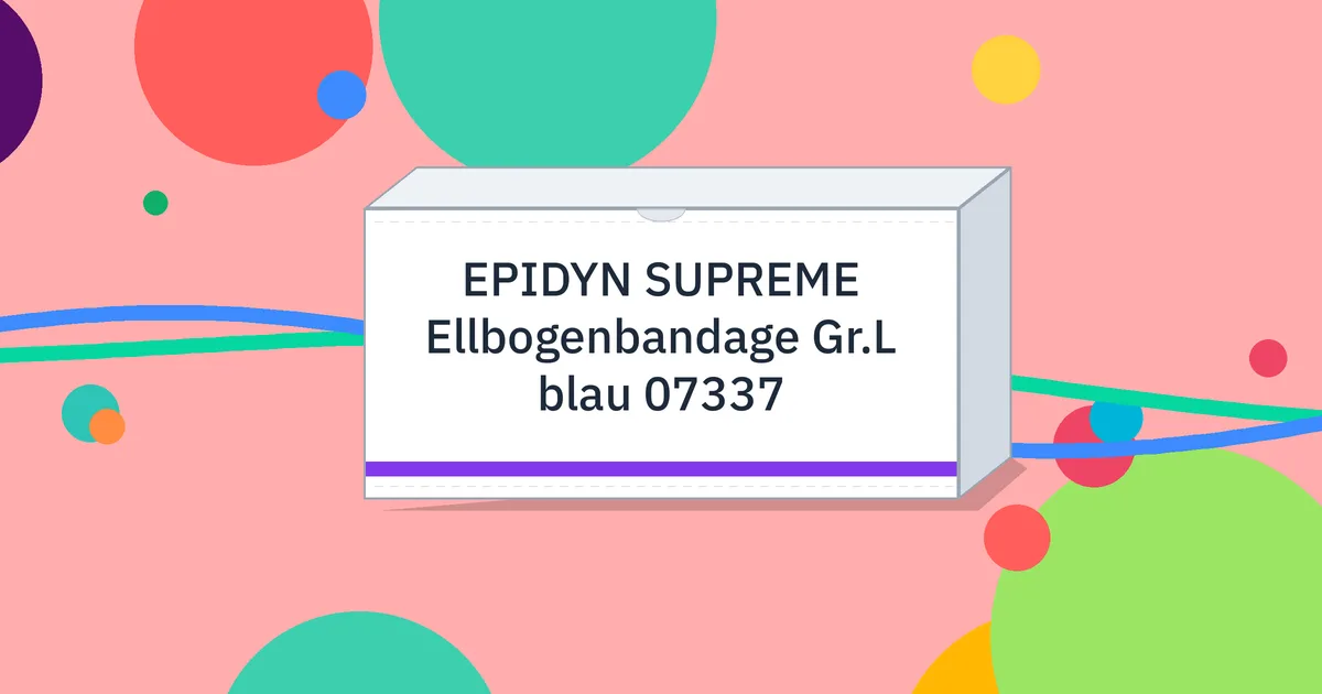 Symbolbild: Packung mit der Aufschrift EPIDYN SUPREME Ellbogenbandage Gr.L blau 07337 (PZN 16931433) – Verfügbarkeit und Bezug in Apotheken in Frankfurt am Main