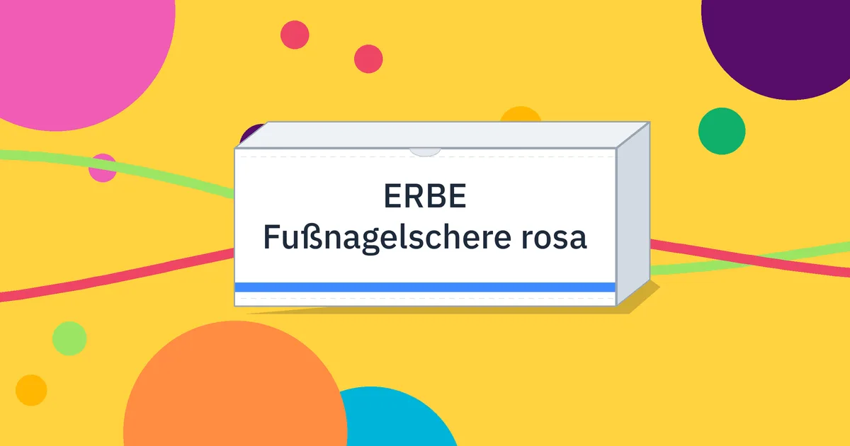 Symbolbild: Packung mit der Aufschrift ERBE Fußnagelschere rosa (PZN 15887374) – Verfügbarkeit und Bezug in Apotheken in Frankfurt am Main